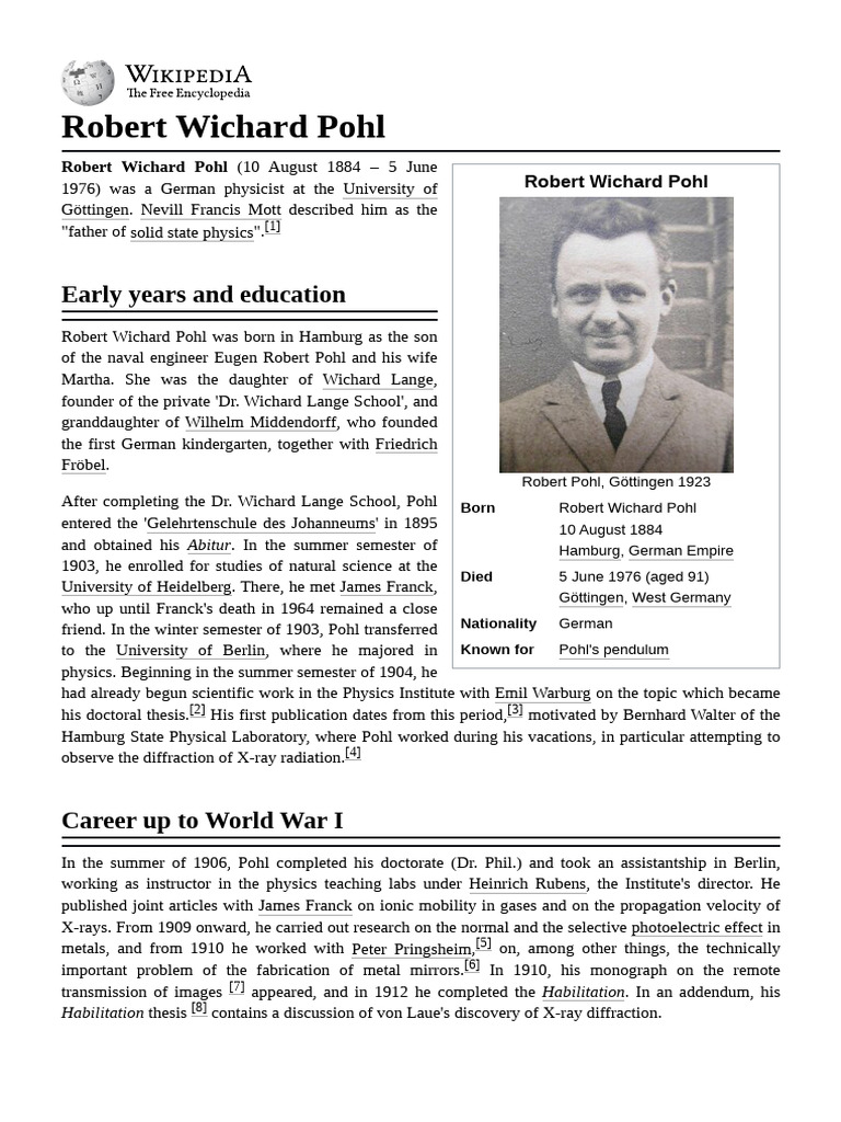 Robert Wichard Pohl | PDF