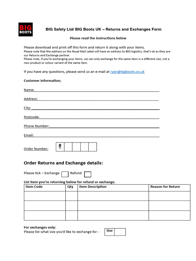Returns Form V1 | PDF