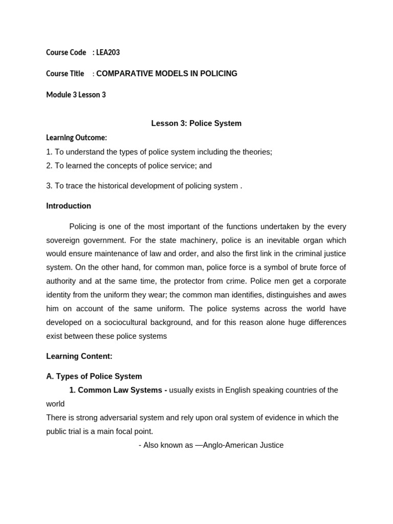 COMPARATIVE POLICING SYSTEM | PDF | Police | Crimes