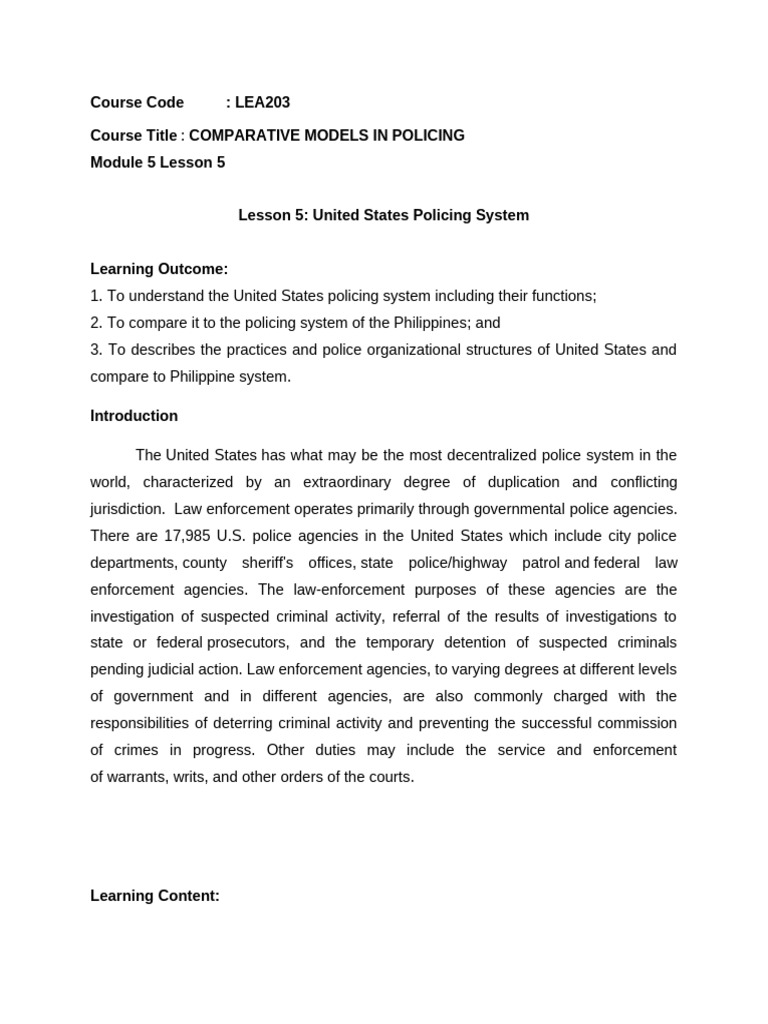 COMPARATIVE POLICING SYSTEM | PDF | Police | Inspector