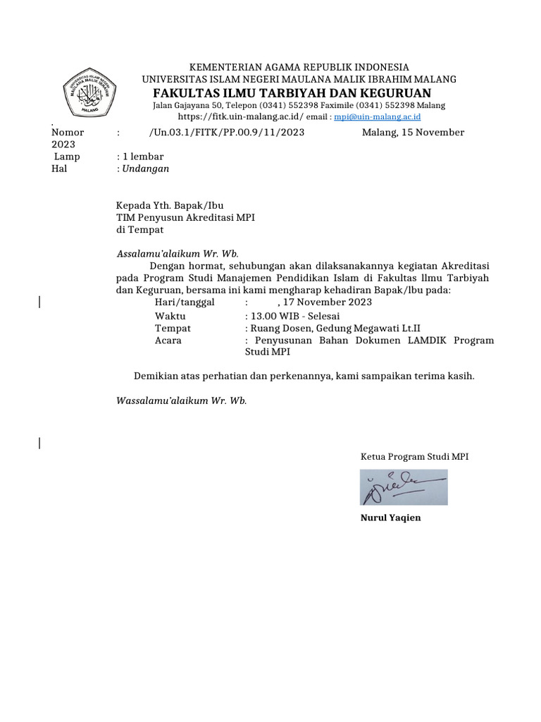 11-17-23 Undangan Rapat Penyusunan Bahan Dokumen | PDF