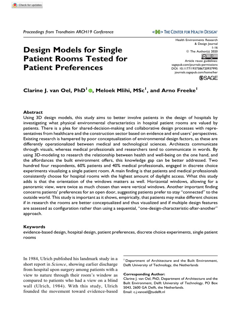 Design Models For Single Patient Rooms Tested For | PDF | Window | Door