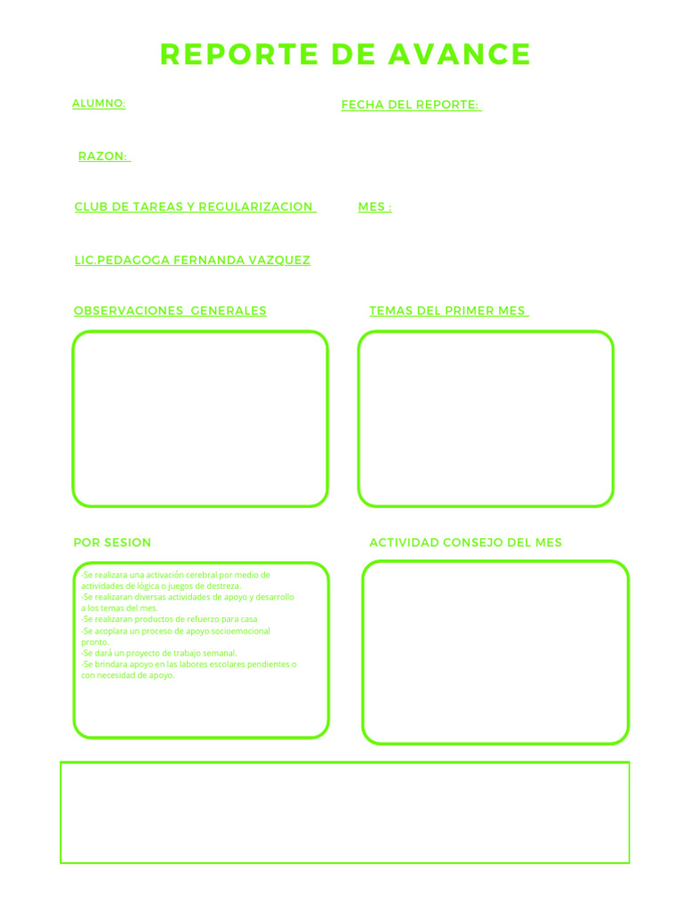Reporte de Avance Blanco | PDF