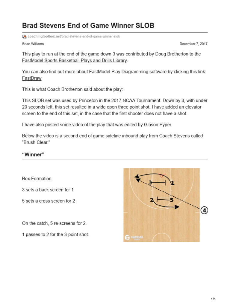 Brad Stevens End of Game Winner SLOB | PDF
