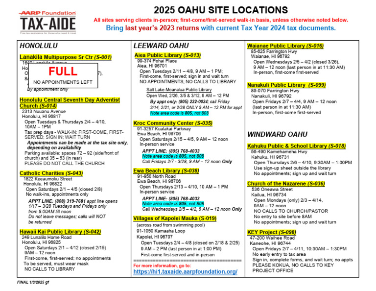 Free Tax Prep Locations for Seniors | PDF