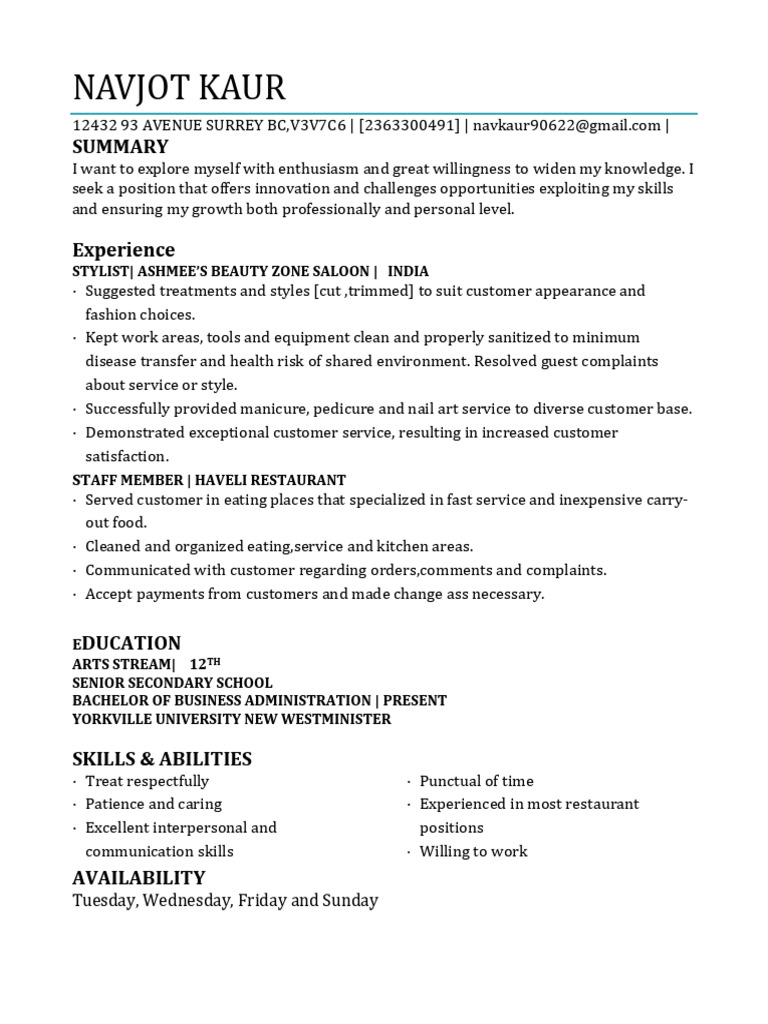 Navjot Kaur Resume | PDF