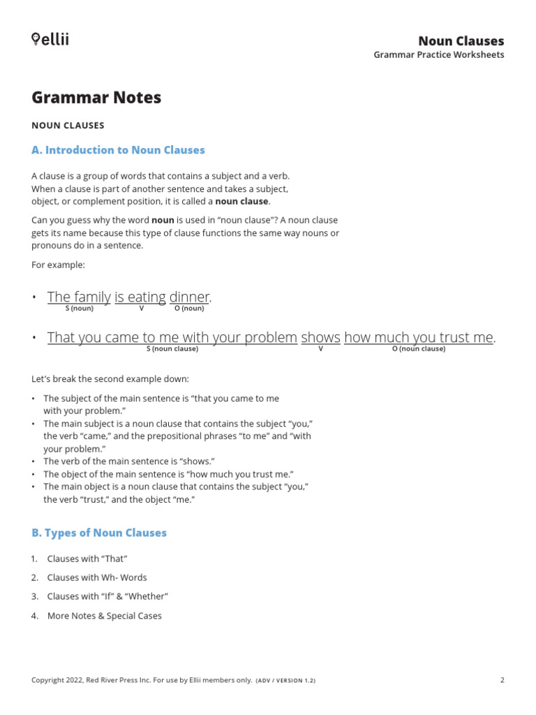 Noun Clauses – Grammar Practice Worksheets – Part 1 Ex 1-5 | PDF ...