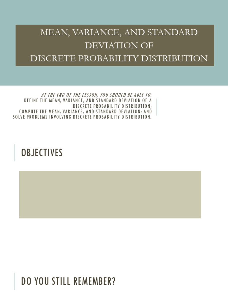 Mean Variance and Standard Deviation | PDF | Variance | Standard Deviation