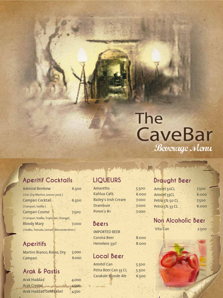 Cave Bar Beverage Menu | PDF | Drink | Alcoholic Drinks