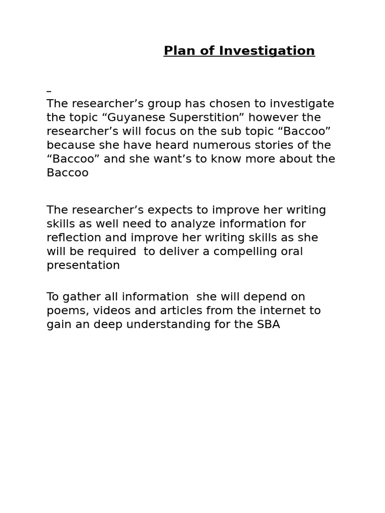 Plan of Investigation 1 | PDF