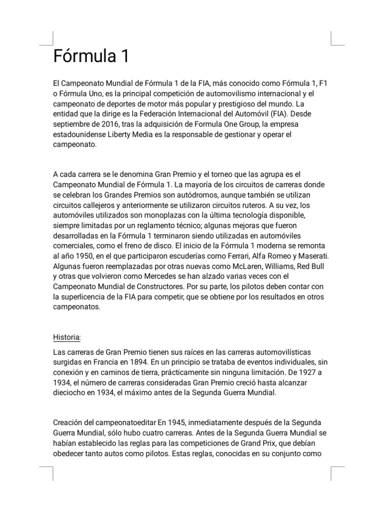 Fórmula 1 | PDF | Formula Uno | Grand Prix Motor Racing