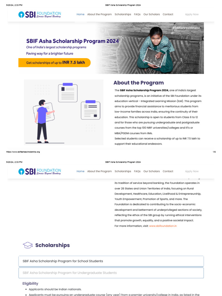 SBIF Asha Scholarship Program 2024 | PDF