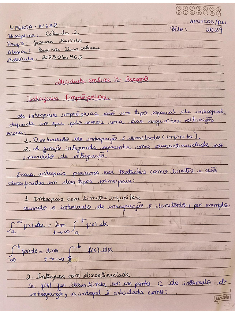 ATV 3 - Cálculo 2 - Resumo | PDF