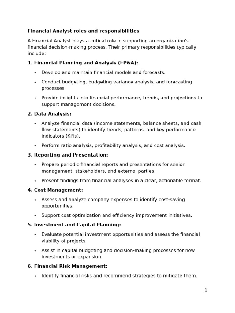 Financial Analyst Roles and Responsibilities | PDF | Financial Analyst ...
