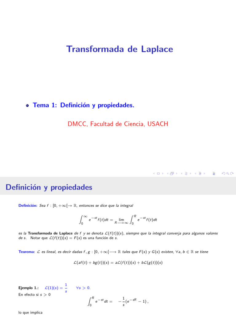 TL-clase1 Def y Prop | PDF | Transformada de Laplace | Integral