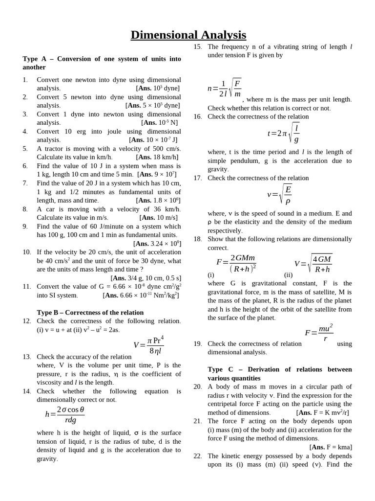 DIMENSIONAL ANALYSIS | PDF | Force | Acceleration