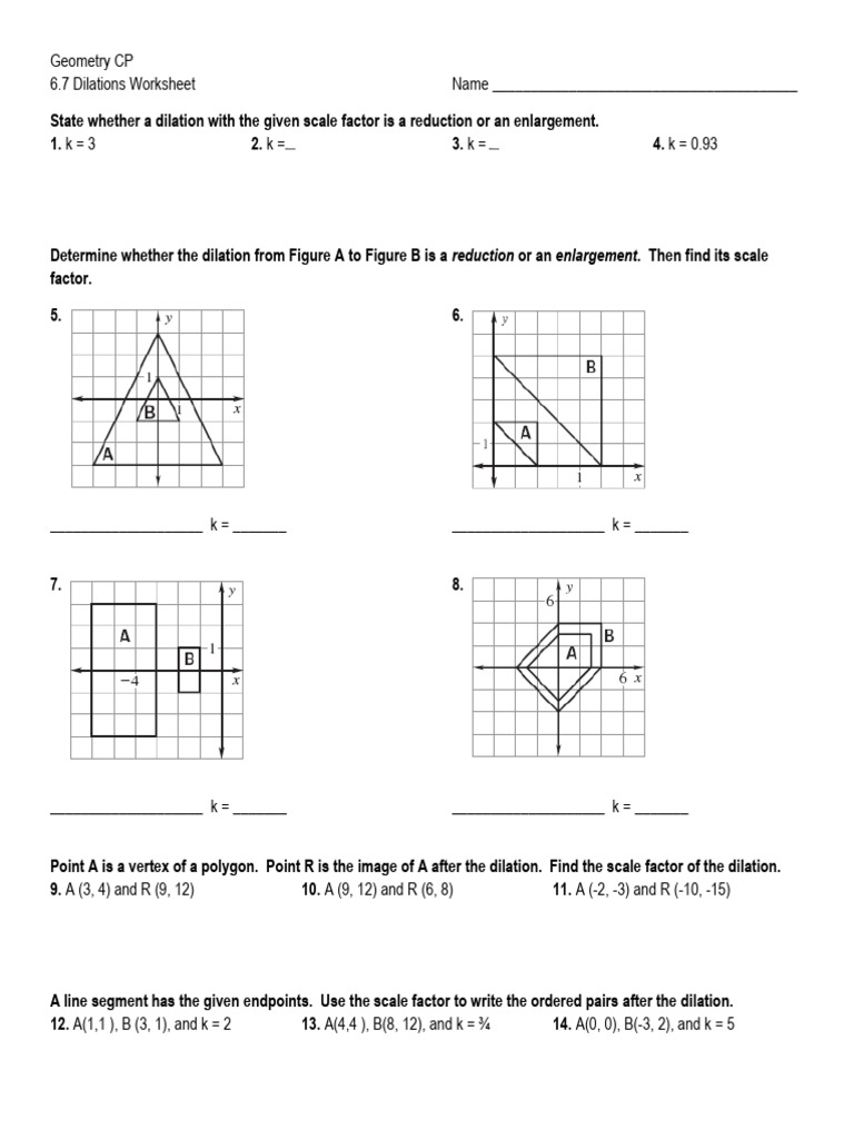 Dilations Worksheet | PDF