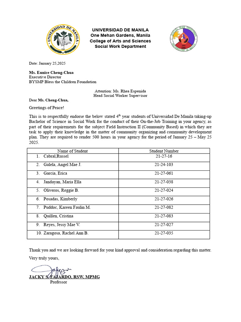 Letter of Request for OJT - Google Docs | PDF