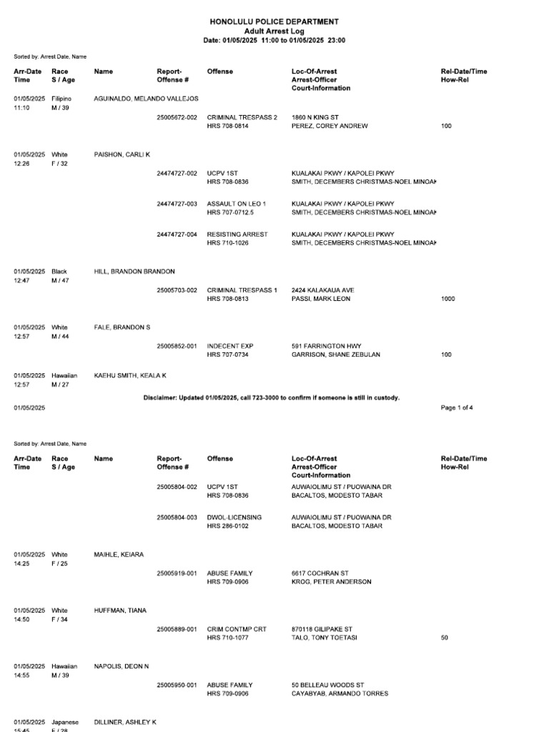 2025 01 05 23 00 00 - Arrest - Log | PDF