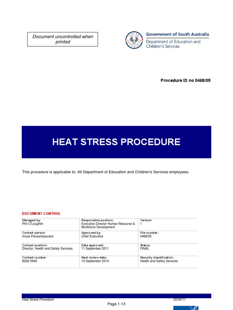 Heat Stress Procedure | PDF | Hyperthermia | Occupational Safety And Health