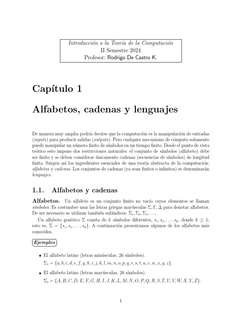 Introducción A La Teoría de La Computación - Capítulo 1: Alfabetos, Cadenas y Lenguajes | PDF ...