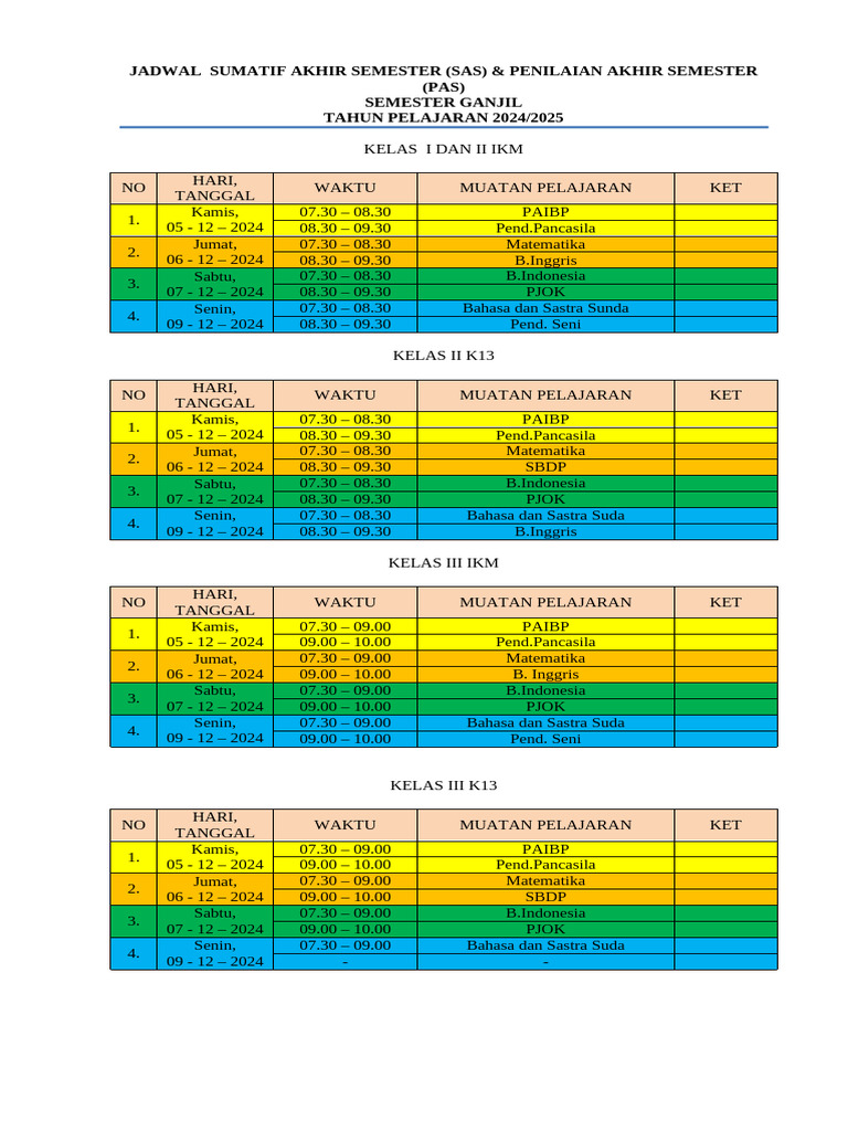Jadwal dan Tata Tertib SAS & PAS 2024/2025 | PDF
