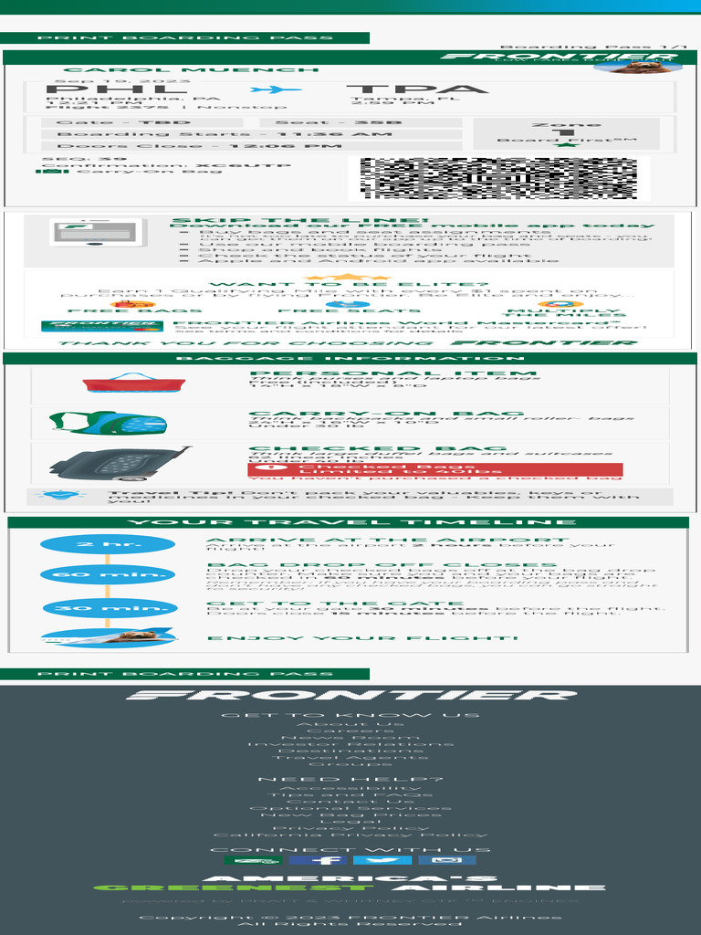 Boarding Pass Frontier Airlines | PDF