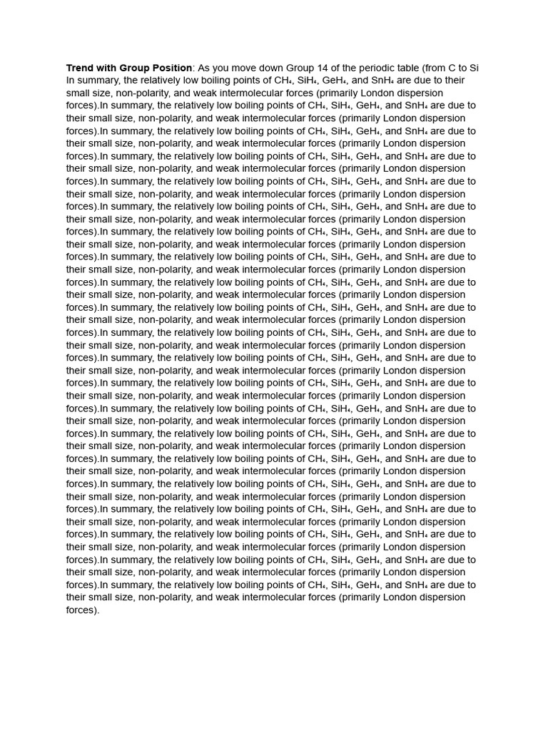 (From C To Si in Summary, The Relatively Low Boiling Points of CH, SiH ...