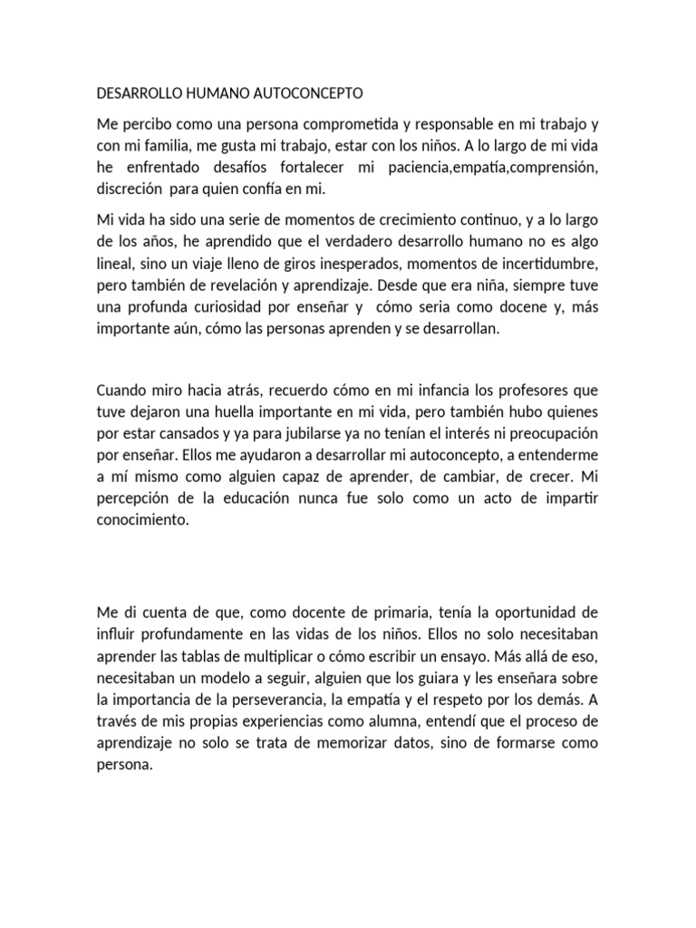 Autoconcepto en la Docencia Primaria | PDF | Aprendizaje | Maestros