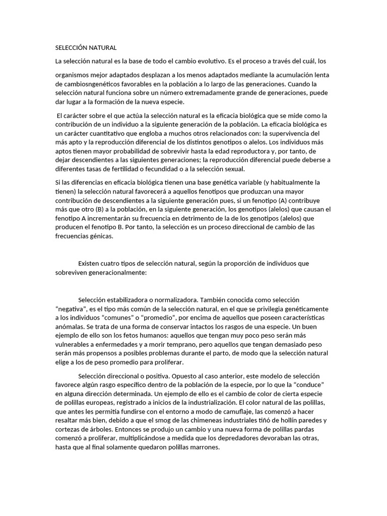Tipos de Selección Natural en Evolución | PDF | Seleccion natural ...