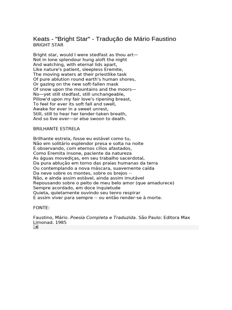 Bright Star (Poem by Keats) | PDF