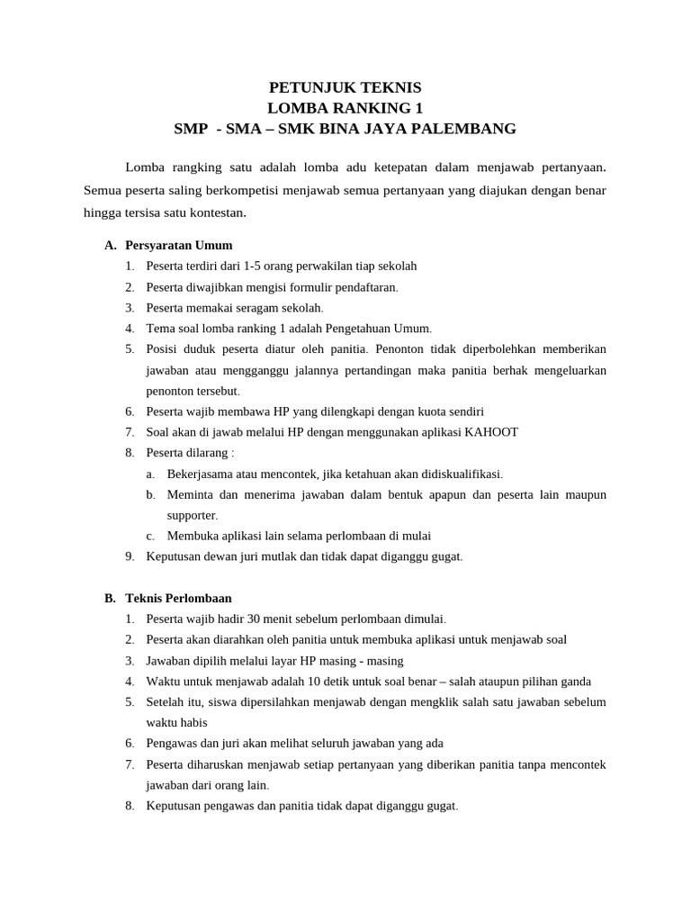 Juknis Lomba Rangking 1 SMP - Sma - SMK | PDF