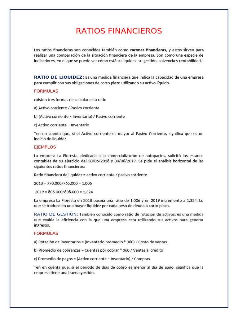 Ratios Financieros | PDF | Ratio financiero | Rentabilidad sobre recursos propios