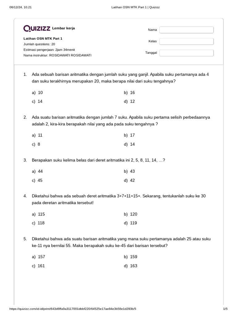 Latihan OSN MTK: Soal Aritmatika dan Geometri | PDF