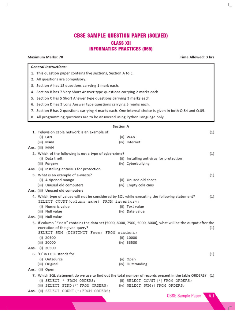 CBSE Sample Paper (IP XII) | PDF | World Wide Web | Internet & Web