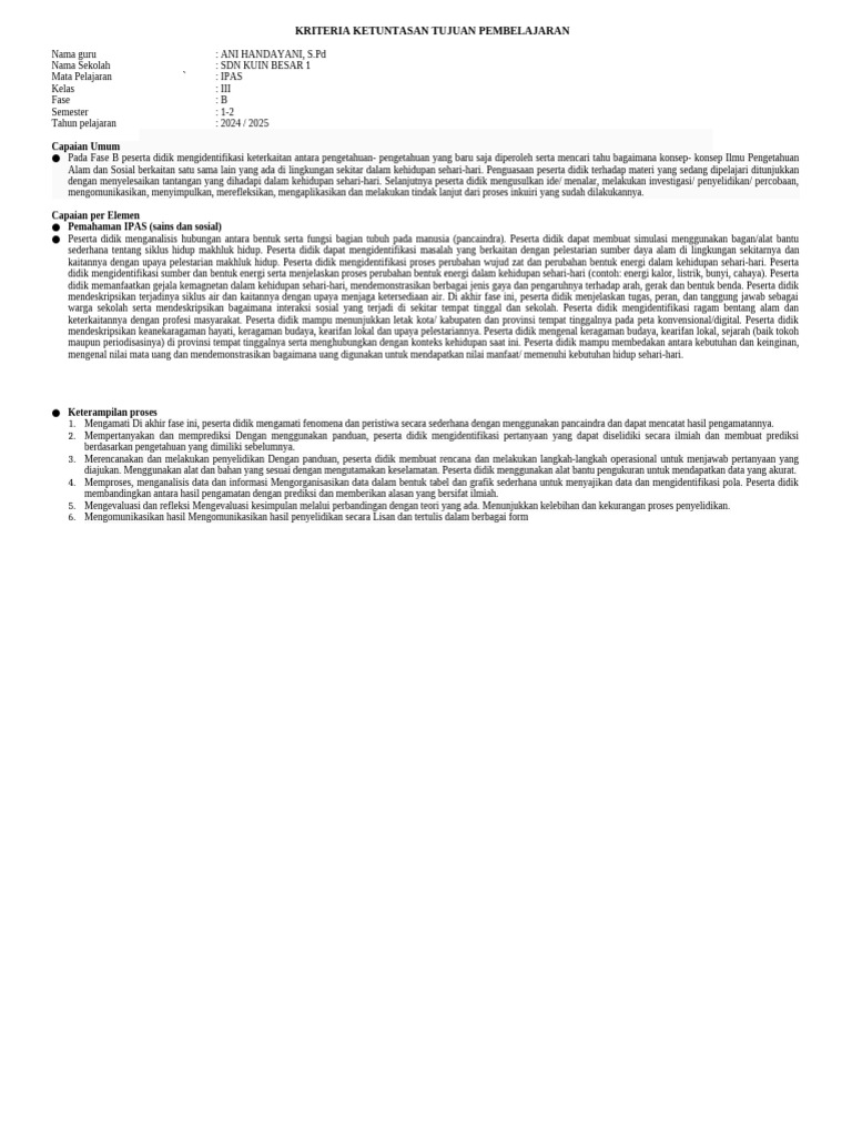 KKTP Kelas III - IPAS FIX | PDF