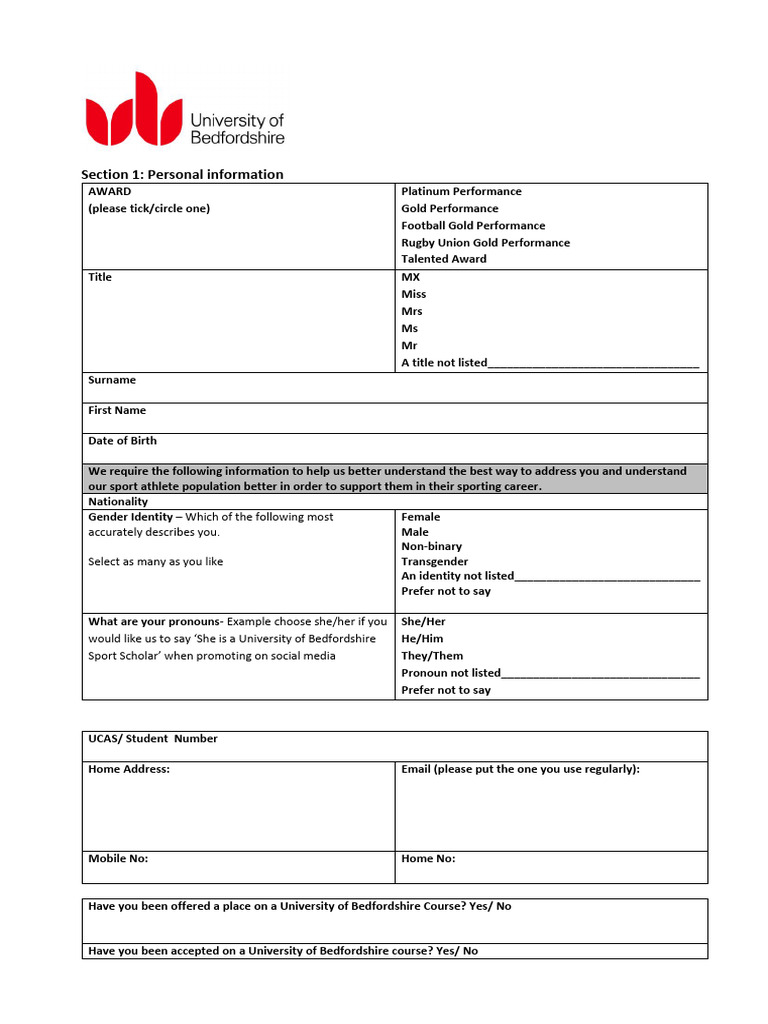 Team Sports Performance Scholarship Form | PDF