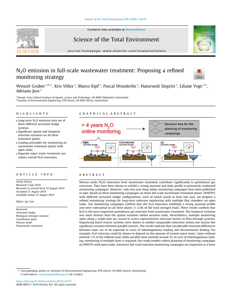 Gruber (2020) N2O Emissions in Full-Scale Wastewater Treatment 2 | PDF ...