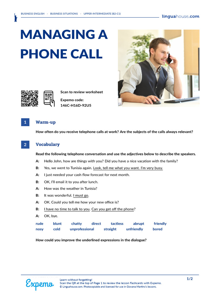 Managing A Phone Call American English Student Ver2 | PDF | Human Communication
