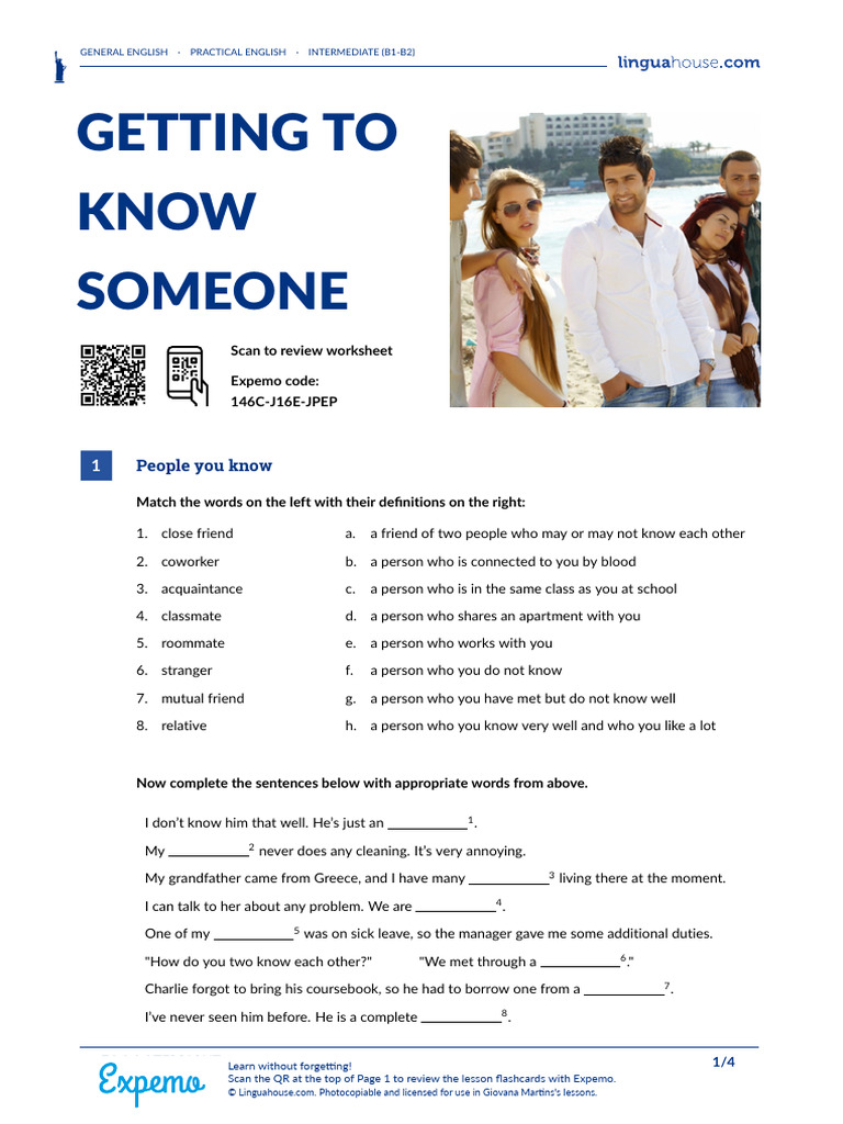 Getting to Know Someone: English B1-B2 | PDF | Human Communication ...