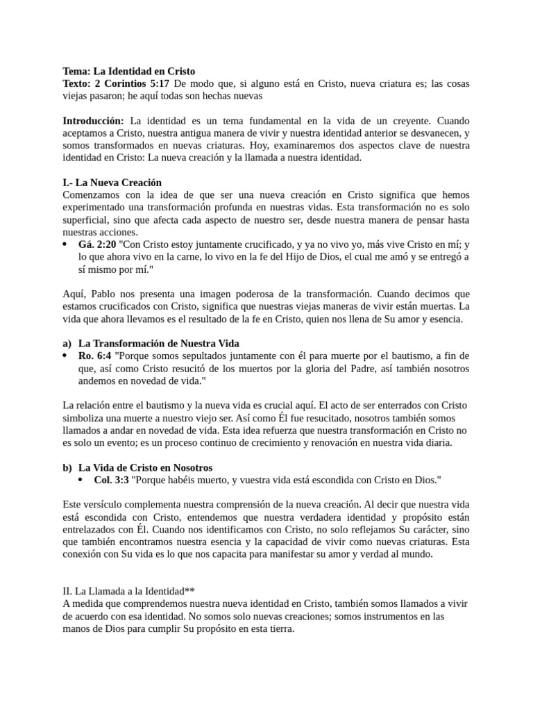 La Identidad en Cristo | PDF | Cristo (título) | Dios