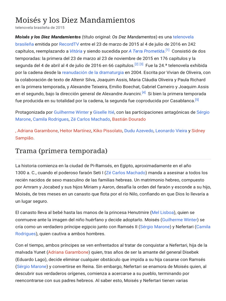 Moisés y los Diez Mandamientos: Telenovela | PDF
