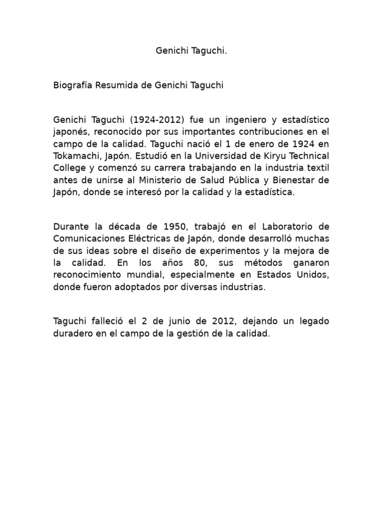 Filosofía y Legado de Genichi Taguchi | PDF