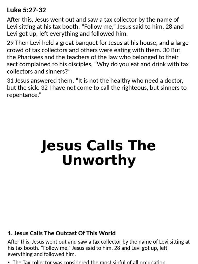 Jesus Calls Levi: Acceptance & Repentance | PDF | Jesus | Sin