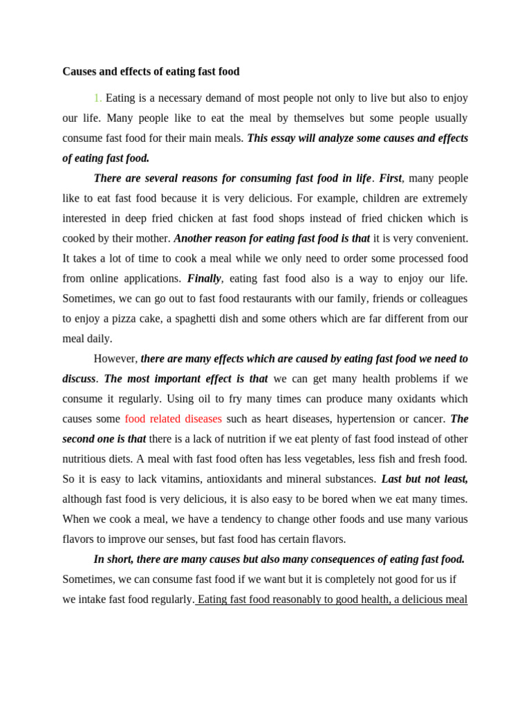 Causes and Effects of Eating Fast Food | PDF | Foods | Fast Food