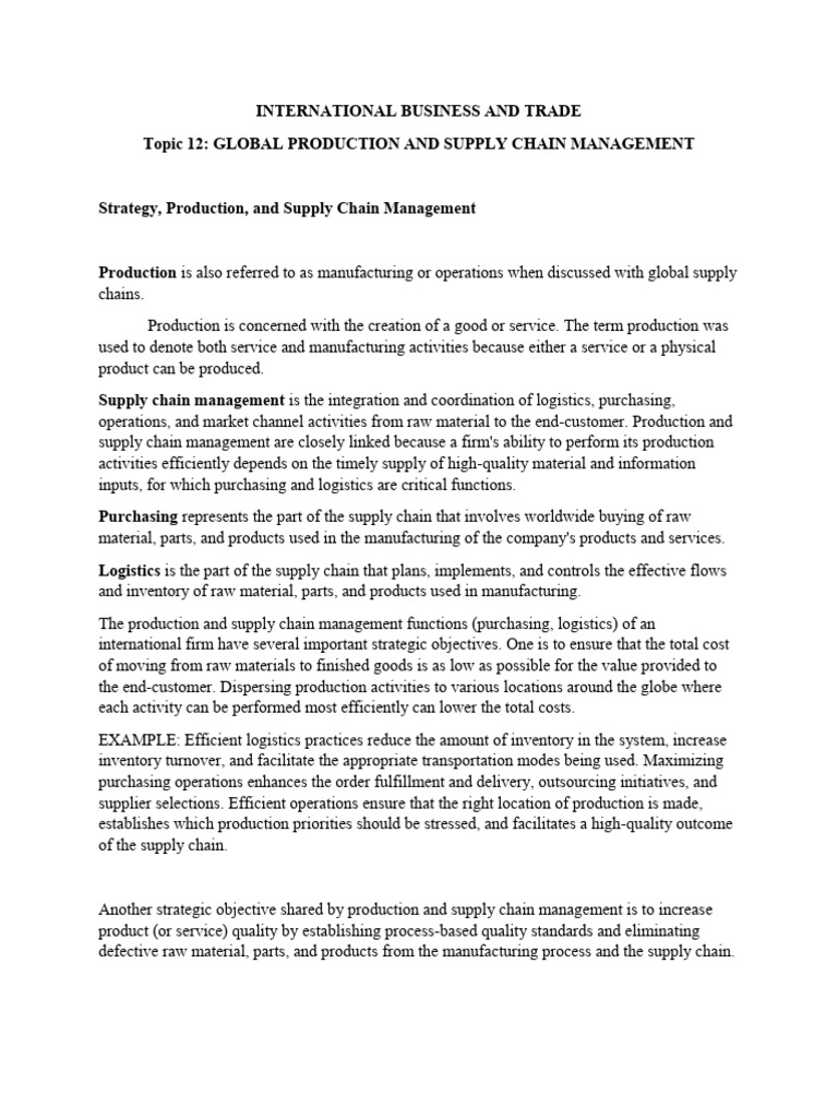 Global Production and Supply Chain Strategies | PDF | Logistics ...