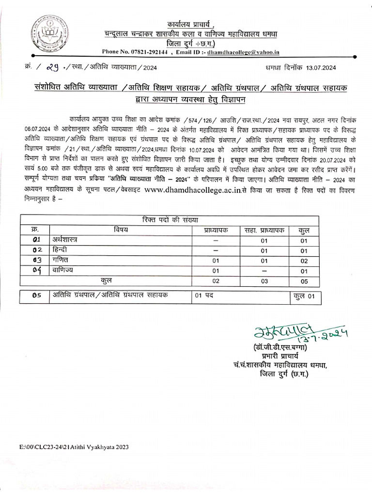 Dhamdha College Guest Lecturer Adv. | PDF