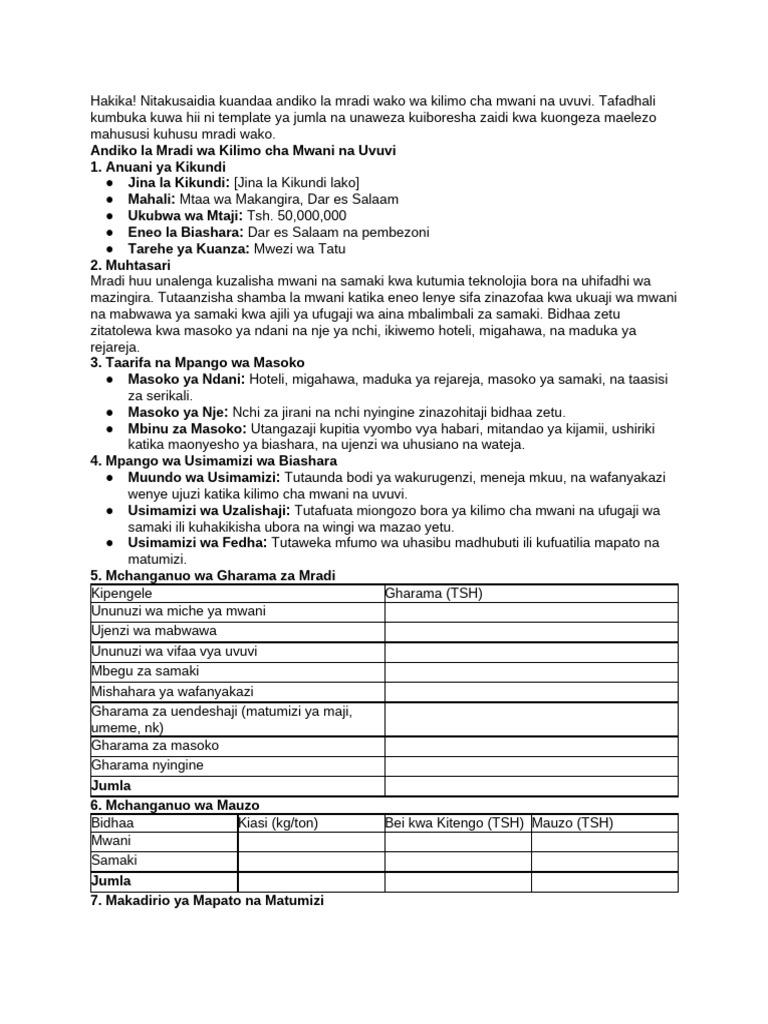Niandalie Andiko La Mradi Wa Kilimo Cha Mwani Na U... | PDF