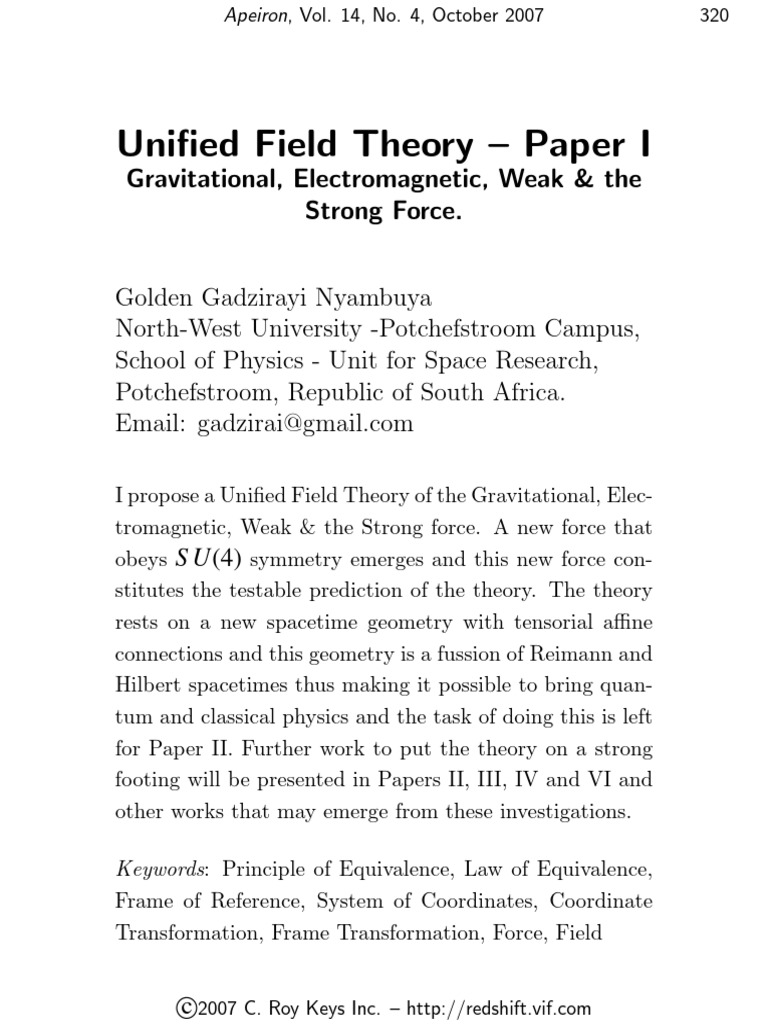 Unified Field Theory Proposal | PDF | Luminiferous Aether | Force