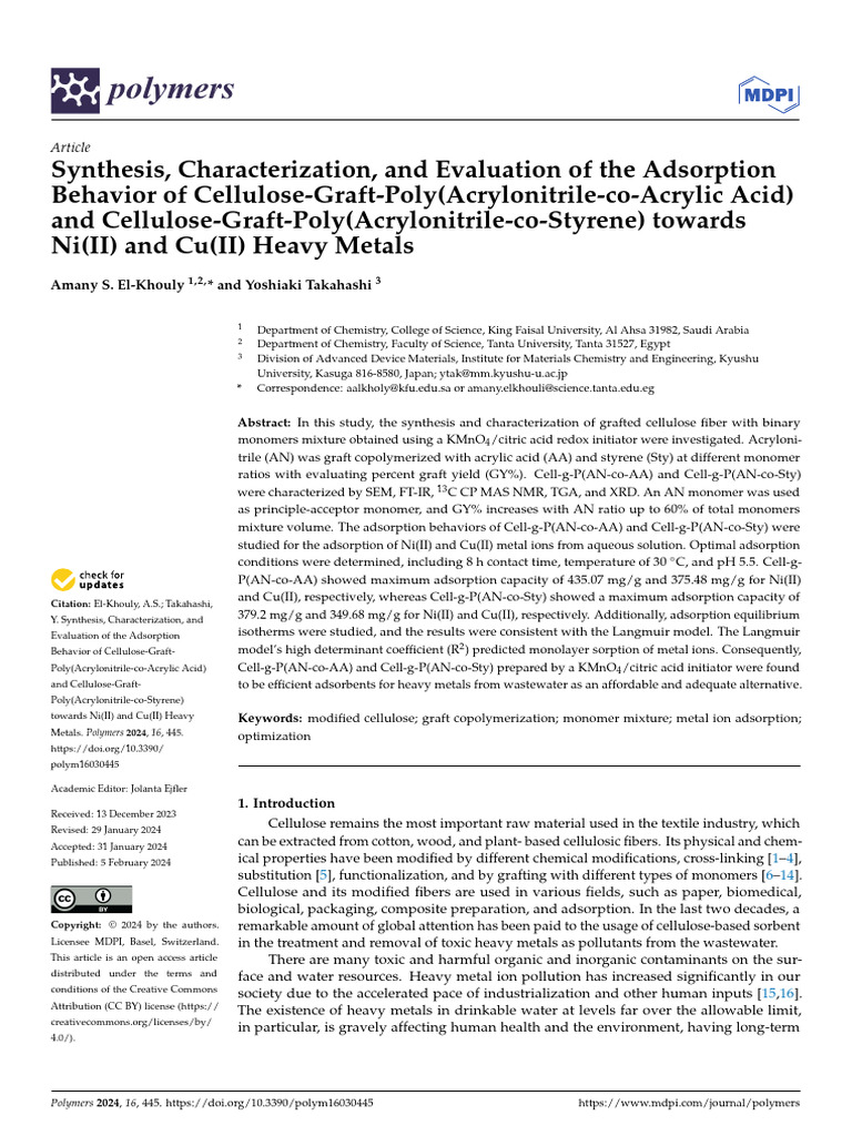 Polymers: Article | PDF | Copolymer | Adsorption